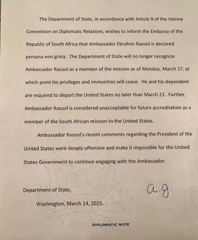 Entre Washington et Pretoria, un ambassadeur renvoyé et des relations ...